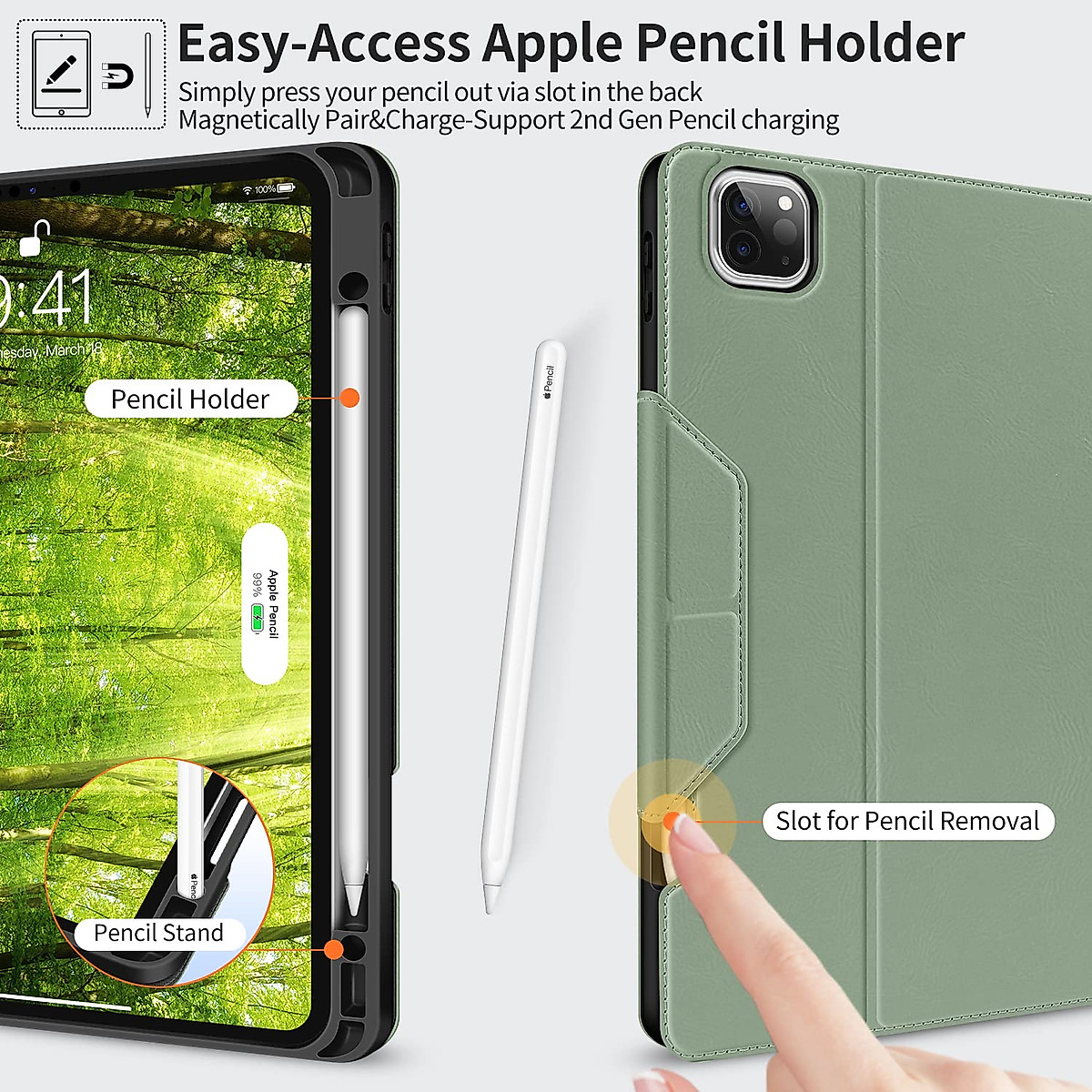 H HOLIMET Case for iPad Pro 12.9 2022 6th/5th/4th/3rd Generation 2021 2020 2018 with Pencil Holder Shockproof Folio Cover for iPad Pro 12.9 inch, Auto Sleep/Wake, Vegan Leather