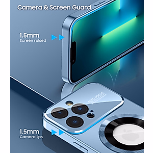 MAKAVO Magnetic for iPhone 13 Pro Max Case, Compatible with MagSafe, Built-in Camera Lens Protector, Logo View, Military Grade Drop Proof Phone Case Cover, Sierra Blue