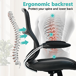 CLATINA Office Mesh Chair Ergonomic Rolling Computer Desk Chair with Flip-up Padded Armrest and Adjustable Height for Home or Office Conference Room (Black)