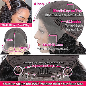 Alimog Water Wave Lace Front Wig, 100% Human Hair, Natural Color, 180 Density, 22-22.5 Inch Cap, Can Be Dyed and Curled