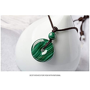 HASKARE Genuine Stone Pendant Gemstone Chakra Jewelry Healing Crystal Necklace Adjustable 0"-27" (Malachite Round)