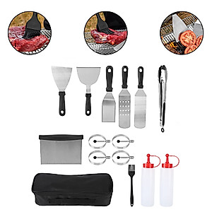 Stainless Steel Griddle Accessories Kit, Non‑Stick Durable BBQ Tool Set, Portable Grilling Tools, Suitable for Kitchen Outdoor Camping Cooking(14pcs)