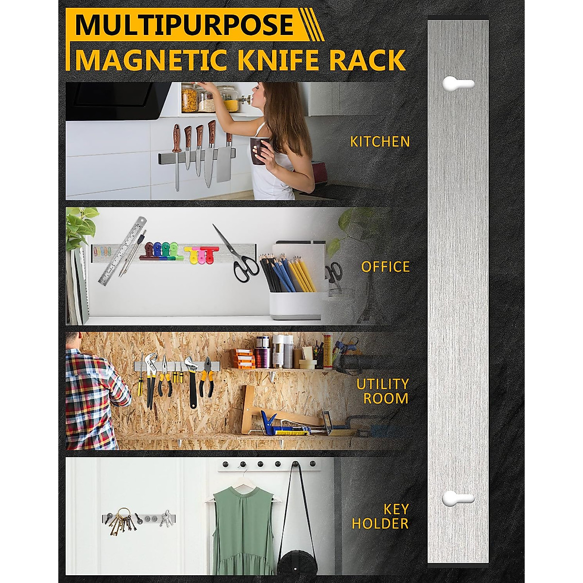 Magnetic Knife Holder 1 Pcs 16In Premium Stainless Steel Magnetic Knife Strip Heavy Duty Magnet Strip for Knives