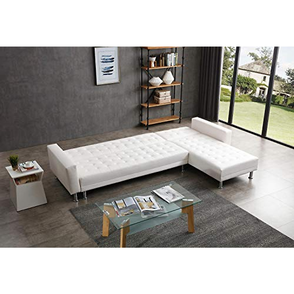 Greatime Faux Leather Reversible Sleeper Sofa & Chaise/Leatherette Convertible Section Sofa