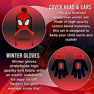 Marvel Spider-Man Kid’s Winter Hat and Snow Gloves for Boys and Toddlers, 2 Pc. Set, Pom-Pom Beanie with Warm Mittens