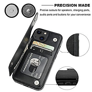ONETOP Compatible with iPhone 13 Wallet Case with Card Holder, PU Leather Kickstand Card Slots Case, Double Magnetic Clasp Durable Shockproof Cover 6.1 Inch(Black)