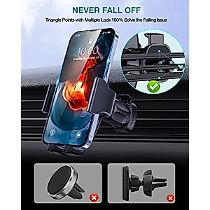 Diaclara Car Phone Holder Mount, [Military Sturdy, Firmly Grip & Never Slip] Universal Car Phone Mount, Metal Hook Clip Car Vent Phone Mount Compatible with All iPhone Samsung Android Smartphone
