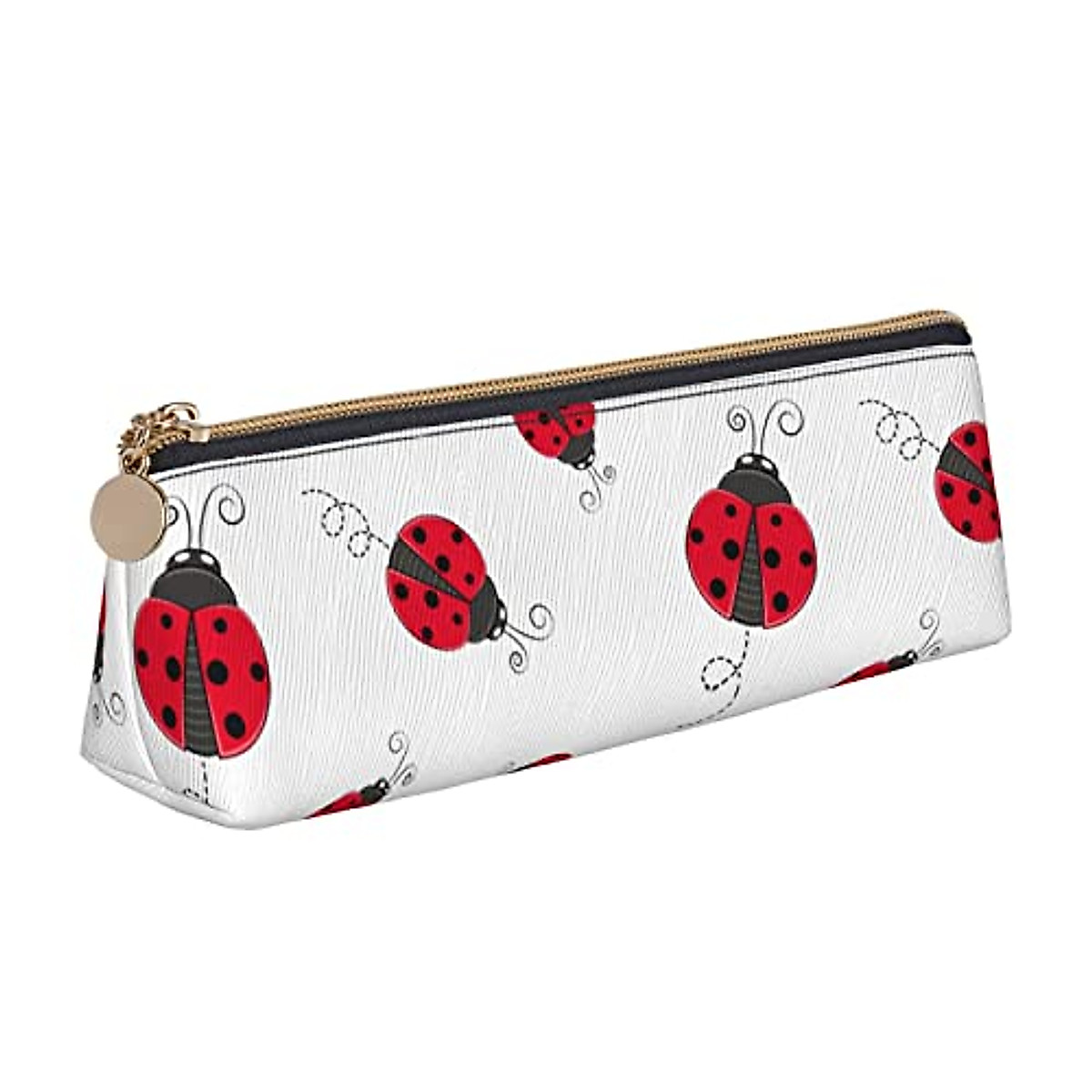 Ykklima Cute Red Ladybug Cartoon Pattern Leather Pencil Case Zipper Pen Makeup Cosmetic Holder Pouch Stationery Bag for School, Work, Office