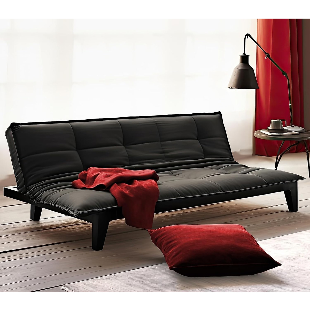 yoyomax Convertible Sofa Bed, Futon Sofa Bed Couch - Adjustable Modern Folding Sofa Bed Easy to Clean-Ideal for Bedroom, Living Room, Apartment and Office-Compact Design for Spacing Saving-Black