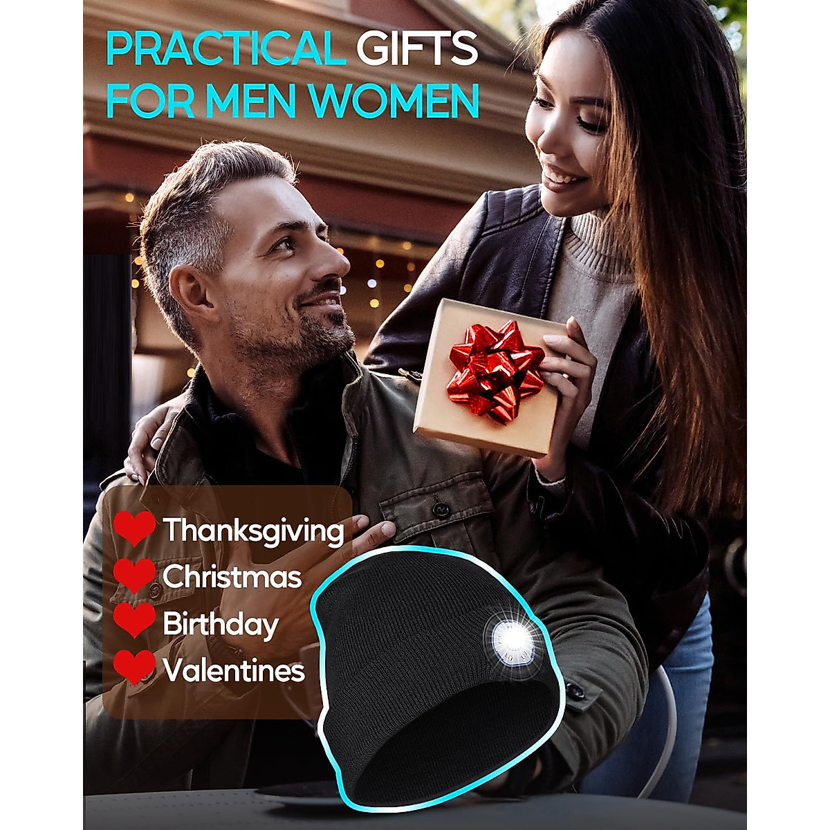 Rechargeable LED Beanie Hat with Flashlight - Unisex Winter Knitted Headlamp Cap for Men and Women