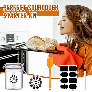 Rtteri 4 Pack 25 oz Glass Sourdough Starter Kit with Thermometer Sticker, Silicone Jar Spatula, Chalkboard Labels and Marker, Wide Mouth Airtight Sourdough Starter Container