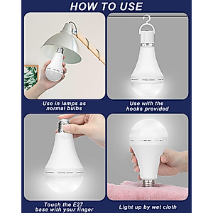 Mudder 12 Pcs 15W Rechargeable Emergency LED Bulb Battery Backup Emergency Light 1200mAh Battery Operated Light Bulb for Power Outage Home Outdoor Activity Camping Hurricane, 7000K Daylight, E27 Base