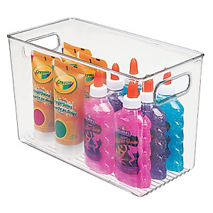 mDesign Plastic Storage Organizer Bin for Household Organization in Cabinets, Closets, or inside any Cubby Storage Organizer, Holds Craft Supplies, Linens, or Toys, Ligne Collection, 2 Pack, Clear