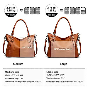 S-ZONE Women's Vintage Genuine Leather Tote Handbag Large Crossbody Bag Shoulder Purse with Zipper Pocket Outside (Medium-Brown)
