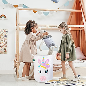 KAZULO Unicorn Hamper Set, Large Round Unicorn Laundry Baskets, kids Hampers laundry Girls, Girls Storage Box Unicorn, Child Laundry Set, Kids Basket (Watermelon Unicorn Bundle)