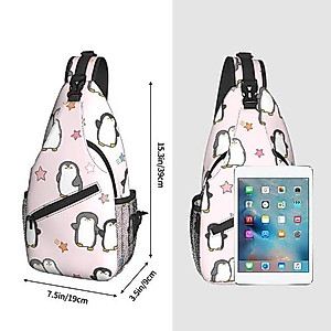 Penguin Pink Sling Bag Crossbody Shoulder Bag Backpack Adjustable Strap Chest Bag Lightweight Fashion Casual Daypack For Women Men Travel Hiking Sports Gym