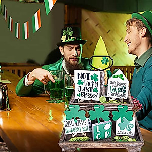 41PCS St Patricks Day Tiered Tray Decor,St Patricks Day Decor,Irish Decor for Home,Shamrock St. Patrick's Day Farmhouse Rustic Wood Signs Irish Themed Centerpieces for Office Kitchen Table Party Decor