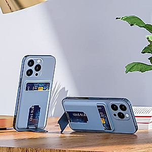 pzoz Magnetic Card Holder Wallet with MagSafe Kickstand, Silicone Pockets Card Holder with Metal Stand for iPhone 15, 14, 13, 12, Pro, Mini, Max, Plus (Blue)