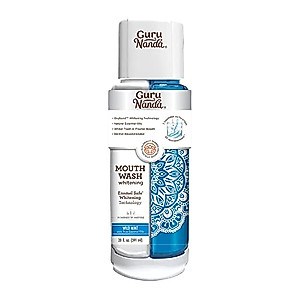 GuruNanda Dual Barrel Oxyburst Whitening Mouthwash - Contains Hyrodgen Peroxide to Promote Whiter Teeth - Alcohol & Fluoride Free Rinse with 100% Natural Essential Oils, Wild Mint Flavor - 20 Flz Oz