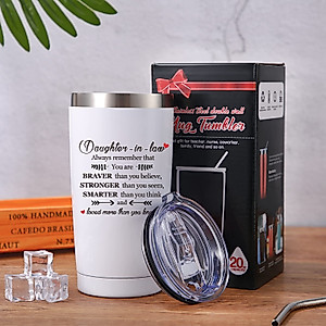 Daughter in Law gift from Mother in Law, Always Remember You are Braver Than You Believe, Inspirational Birthday, Christmas, wedding Gift Ideas for Daughter in Law, 20 oz Tumbler Mug with Gift Box