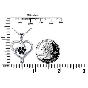 Ladytree S925 Sterling Silver Puppy Dog Cat Pet Paw Print Love Heart Pendant Necklace 18"
