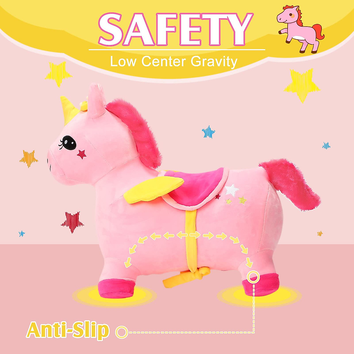 Bouncy Christmas Pink Unicorn Bouncer, Toddler Girl Bouncing Animal Hopper, Inflatable Plush Hopping Toy for Baby First Birthday Gift 36 Month 3 4 Year Old Kid