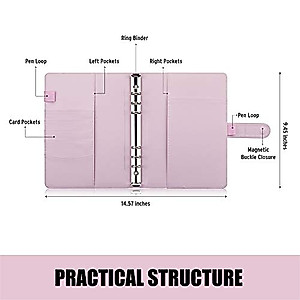 Sooez A5 Notebook Binder, 6 Ring Planner with Stylish Design, Loose Leaf Personal Organizer Binder Cover with Magnetic Buckle Closure, PU Leather Binder for Women with Macaron Colors (Pink)