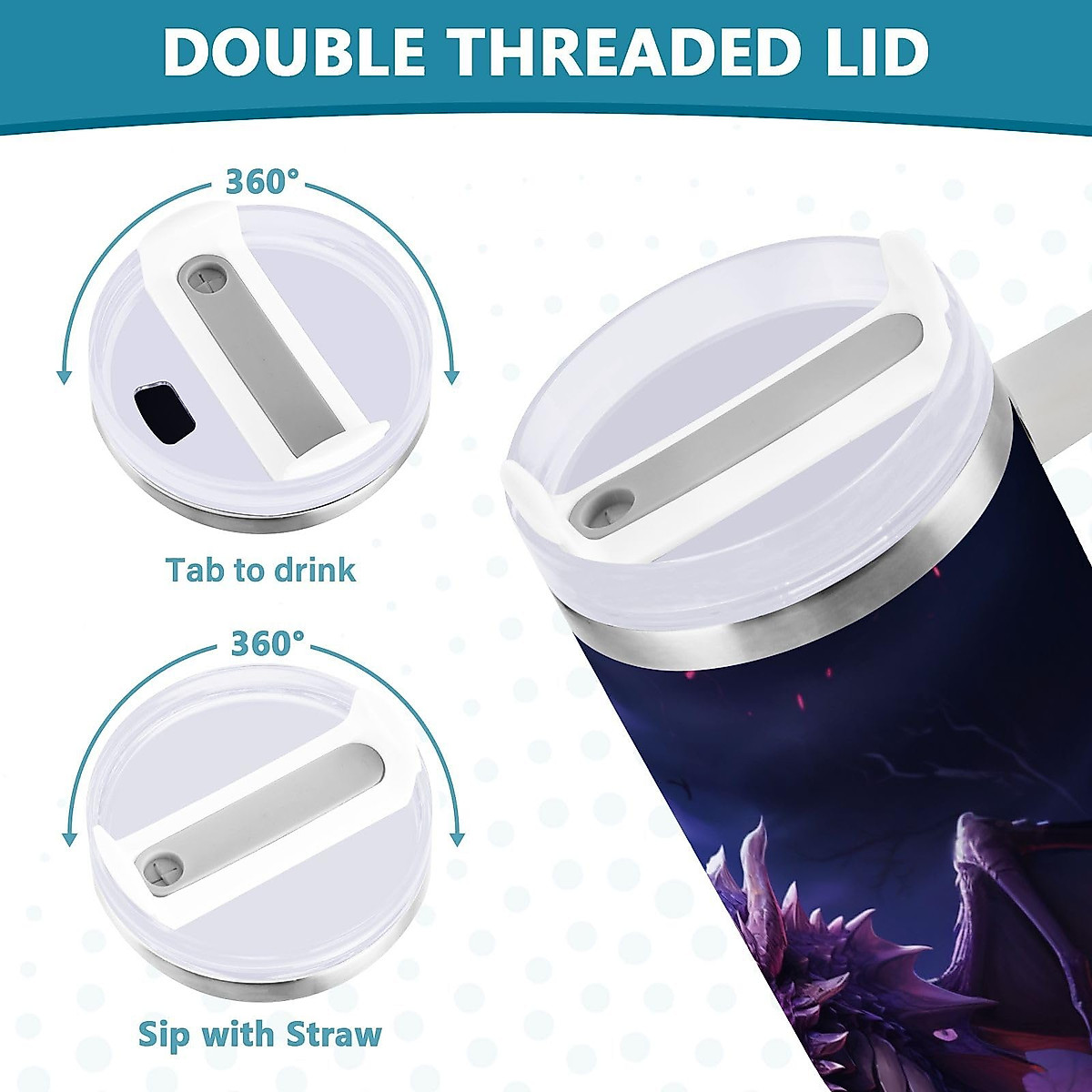 ALAZA Dragon at Night 40 oz Tumbler Stainless Steel Water Bottle Vacuum Insulated Cup with Straw Lid & Handle For Travel Car Cup Holder