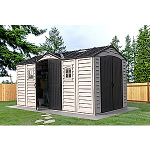Duramax - Garden shed – APEX PRO Plus 15 x 8 – PVC Resin – Light and Dark Grey – Includes Floor