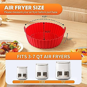 Mooues 2 Pack Reusable Air Fryer Silicone Liners, Non Stick & Easy Clean, Fits 3-7QT Air Fryers, Food Grade Silicone