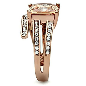 Marimor Jewelry Women's Stainless Steel Rose Gold Princess Cut Champagne Zirconia Cocktail Ring Size 9