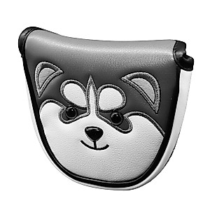 Funny Husky Dog White Mallet Putter Cover Headcover Head Cover Magnetic Thick PU Leather Golf Accessories for Men Women fits Odyssey Scotty Cameron Ping Taylor Made