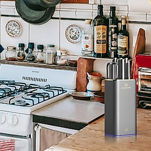 ZEEKMUSS Knife Set Knife Sets for Kitchen with Block 6-Piece Stainless Steel Block Knife Set with Sharpener Kitchen Scissors Smart Knife Holder Keep Clean and Dry Kitchen Home Gift (Grey)