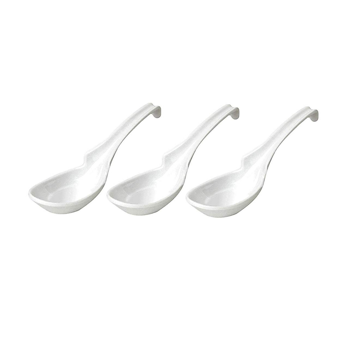 JapanBargain, Japanese Soup Spoons with Hook Chinese Spoons Wonton Spoons Ramen Spoons Ladle Style Soup Spoons, White Color, 3 Pack