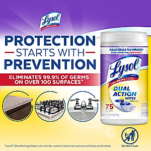 Lysol Dual Action Disinfectant Wipes, Multi-Surface Antibacterial Scrubbing Wipes, For Disinfecting and Cleaning, Citrus Scent, 75ct
