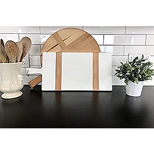 Chloe and Cotton | 22.5 Inch Acacia Wood Rectangle Board with Handle | Decorative Cutting Board | Kitchen Counter Backsplash Display | White