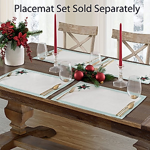 Lintex Holly Bough Stonewashed Border Traditional Christmas Tablecloth, Poinsettia and Holly Sprig Sage, Bordered Xmas Holiday Easy Care Fabric Tablecloth, 70 Inch Round