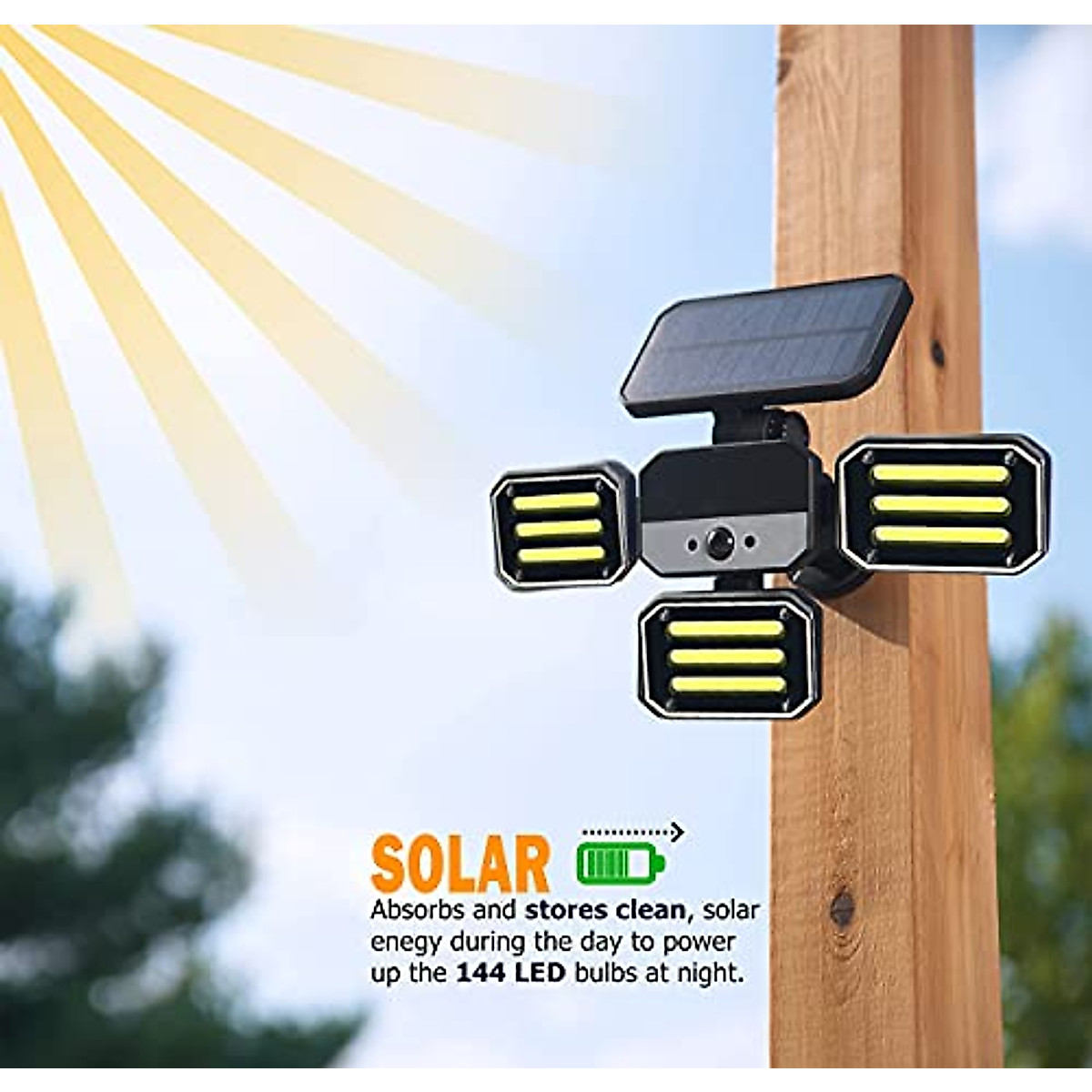 Bionic Floodlight Deluxe 50% Brighter ASON TV, Solar Lights Outdoor Waterproof- 108 COB-LED's w/Motion Sensor 180° Swivel, Adjustable Panels for Garden, Lawn and Patio As Seen On TV