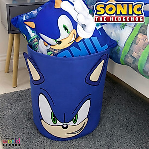 Character World Sonic the Hedgehog Official Storage Bin | Sonic Head Design, Toy Box Laundry Basket | Organiser For Children's Bedroom, Kids Playroom | 38 x 31 x 31cm Cotton Canvas