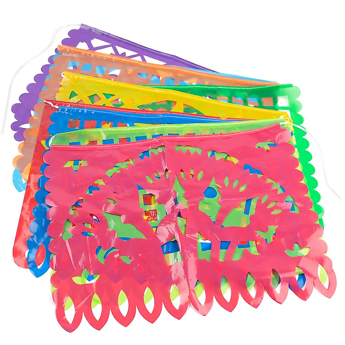 DomeStar Mexican Party Banner, 18 Feet Plastic Fiesta Banner Cinco de Mayo Dia De Los Muertos Decor Day of The Dead Papel Picado Decorations Mexican Fiesta Garland for Mexican Party Supplies