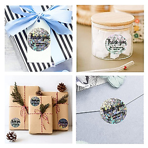 Bokinyoung Thank You for Celebrating with Us Sticker Roll 500 PCS Round Rainbow Silver Foil Seal Stickers 1.5 Inch Thank You Label