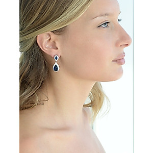 Mariell Sapphire Cubic Zirconia Teardrop Earrings for "Something Blue" Bridal or September Birthstone