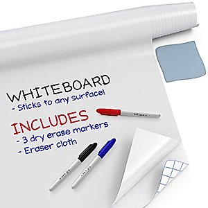 Kassa Whiteboard Wall Sticker Roll - 17.3 in Wide x 8 Ft Long with 3 Dry Erase Markers, Ideal for Classroom, Home, and Office Use - Customizable Adhesive Whiteboard & Can Stick on Any Flat Surface