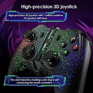 Gina Joyfurno Game Controller, Wireless Controller Compatible with Xbox One/One X/One S, Series X/S, PC, Gamepad with 6 Light Colors Unique Crack Skin/Dual Vibration/2.4GHz Connection (black)