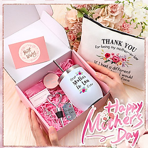 Nuanchu Mother Gift Set Birthday Gifts for Mom from Daughter Son Thank You Gift Relaxing Spa Gift Basket Makeup Bag Keychain 12 oz Wine Tumbler with Lid Straw Brush Mothers Day Gift (Mother in Law)