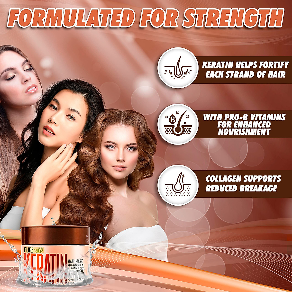 PURE NATURE Keratin Shampoo and Conditioner Set and Keratin Hair Mask