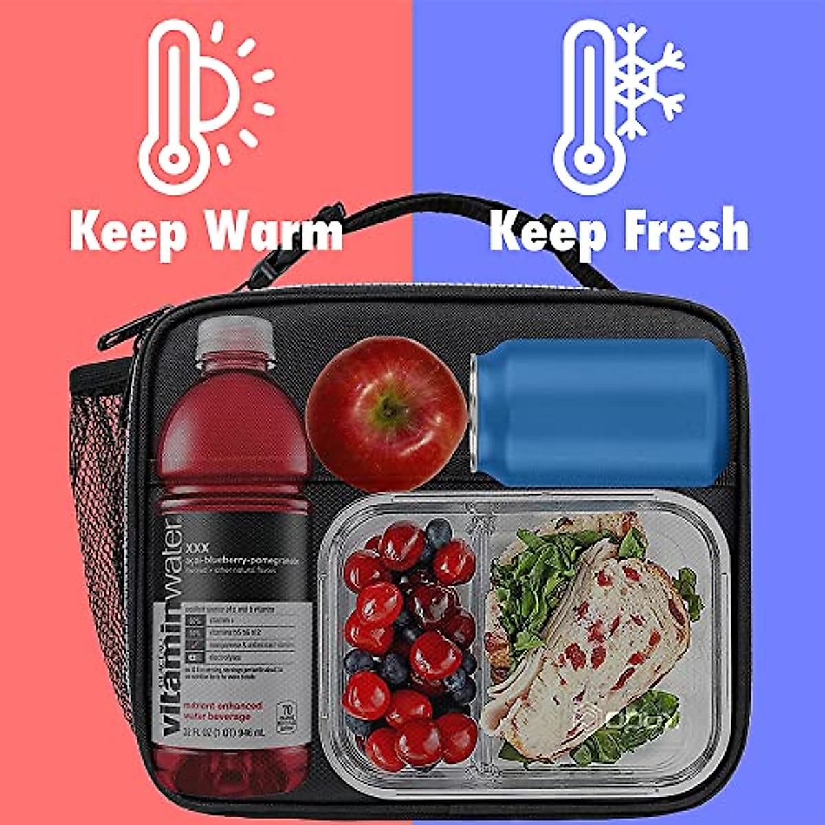 OPUX Insulated Lunch Bag, Soft Lunch Box for School Kids Boys Girls, Leakproof Small Lunch Pail for Adult Men Women, Reusable Compact Lunchbox Lunch Cooler Tote Bag for Office Work (Black)