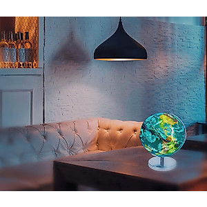 Exerz Illuminated World Globe 9.1-inch Diameter Metal Base - Political Map (Day) Constellation Globe (Night) - 2 in 1 Light up Cable Free LED lamp