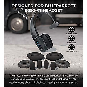 Blucoil EPMC-B350XT Replacement Ear Pad Cushions and Microphone Windscreens Kit for Blueparrott B350-XT Headset