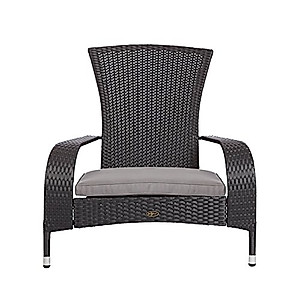 Patio Sense 62430 Coconino Wicker Chair All Weather Lightweight Durable Adirondack Style Chair Grey Outdoor Cushion Included - Black